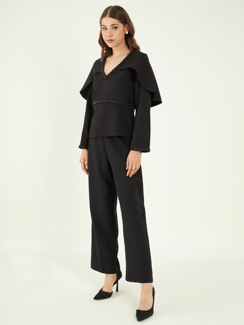 Solid Black Office Wear Co-ord Set | Office Wear | Fine Banana Crepe ...