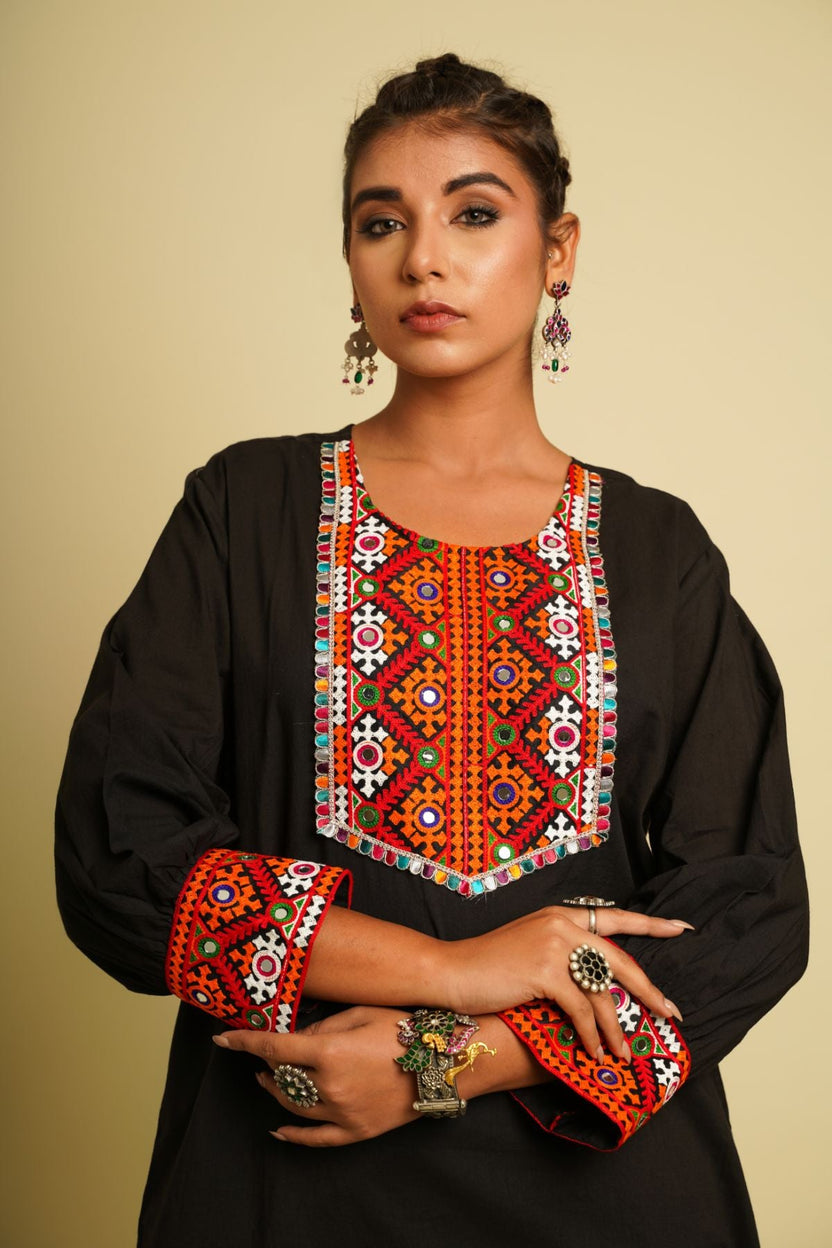 Black Embroidered Cotton Co-ord Set – Kamakhyaa