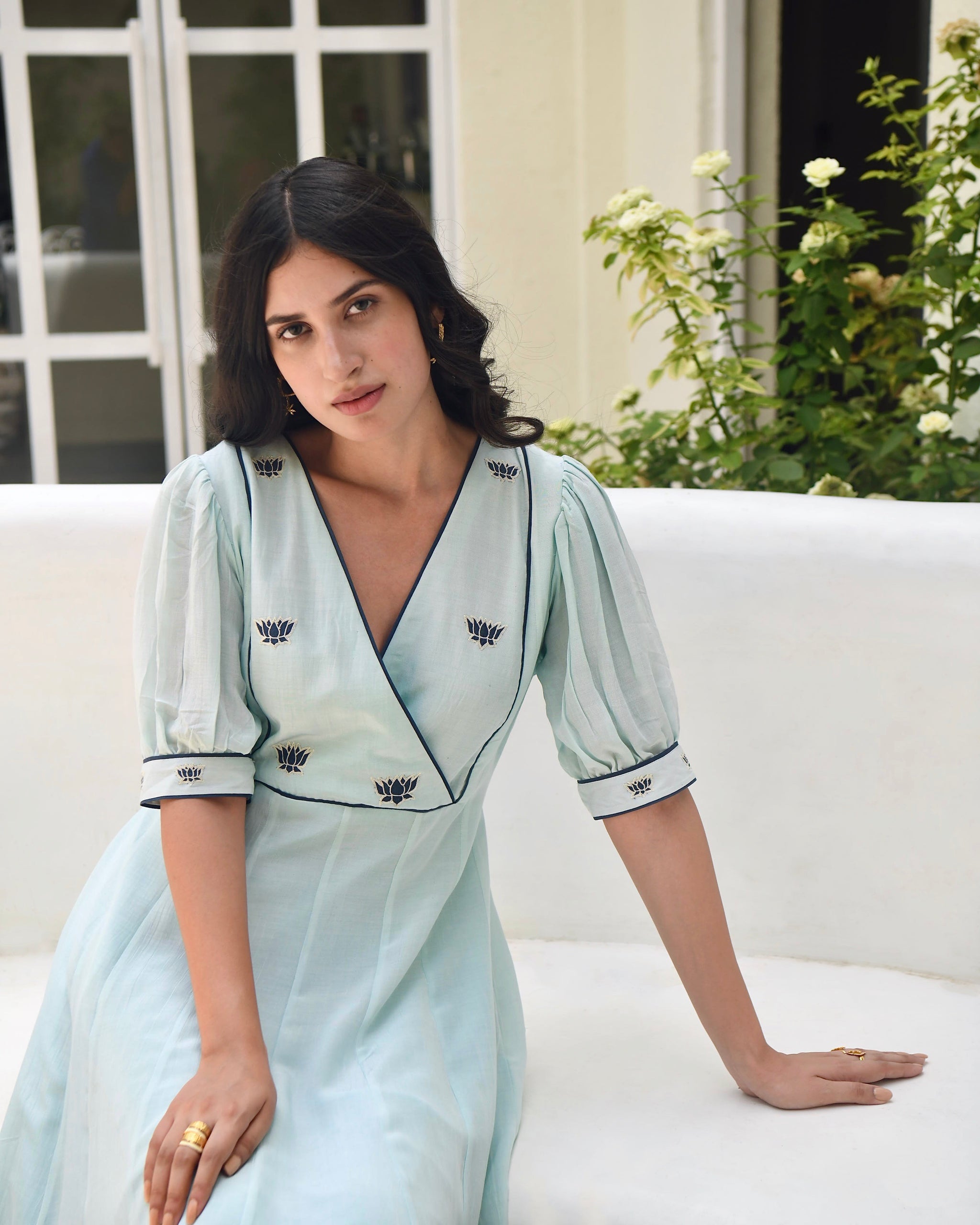 Blue Bangalore Silk Maxi Dress Embroidered | Blue Maxi Dress – Kamakhyaa