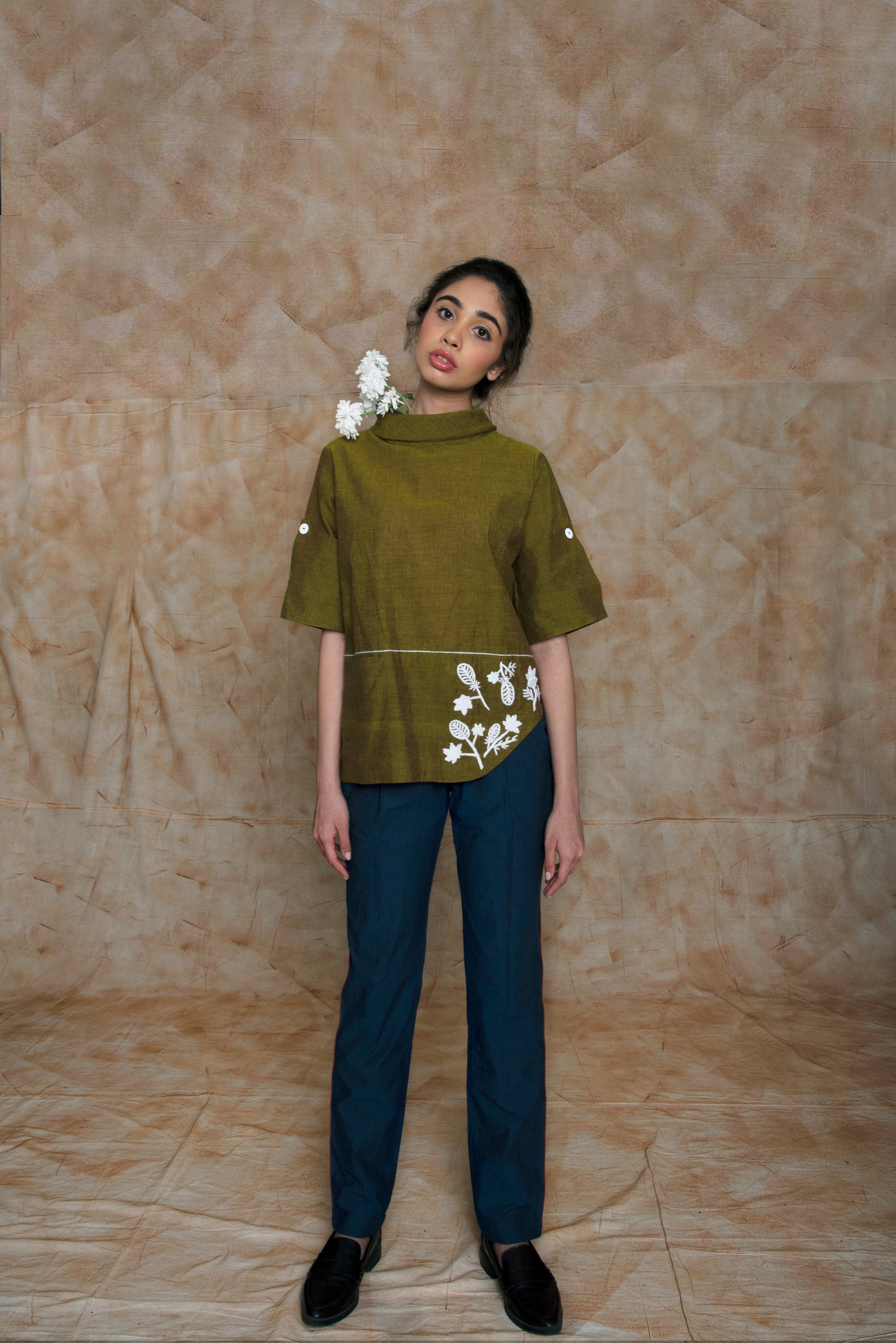 Green Tunic Top with embroidery | Handwoven Cotton Top | Green Top ...